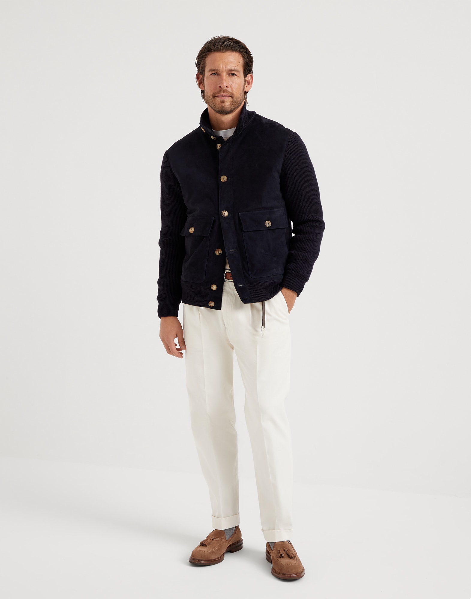 Suede and knit outerwear jacket (242M0PCL1955CRR30) for Man | Brunello ...