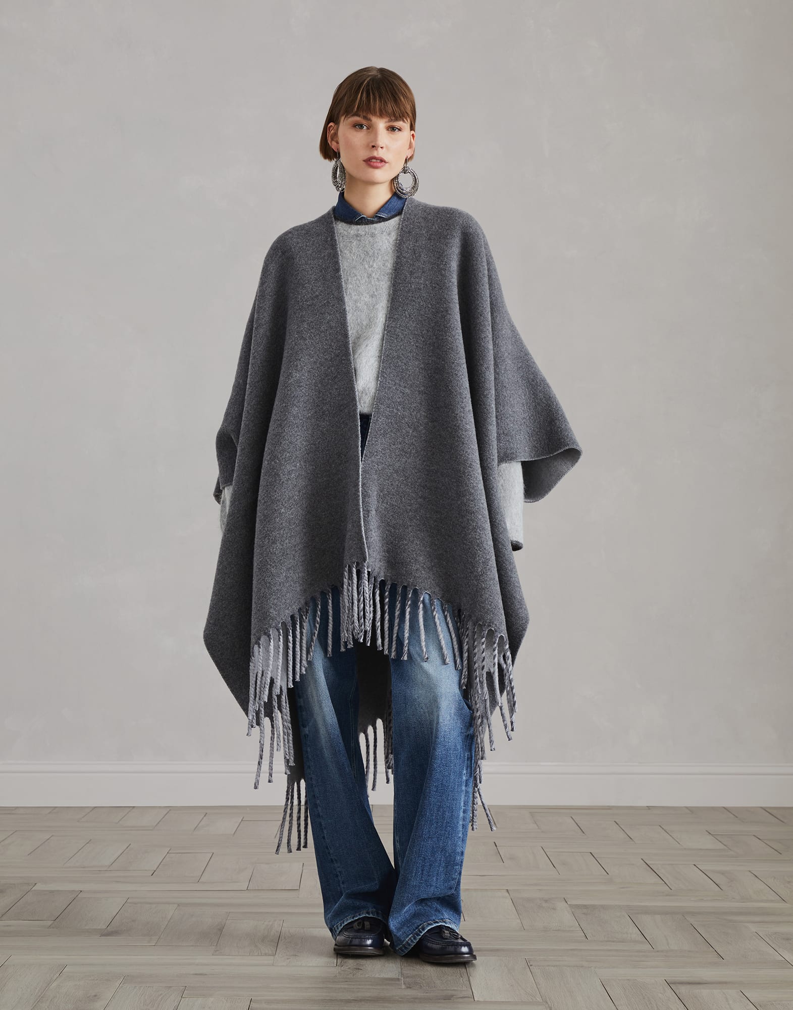 Double knit poncho (242MSCDAGP42CHA14) for Woman | Brunello Cucinelli