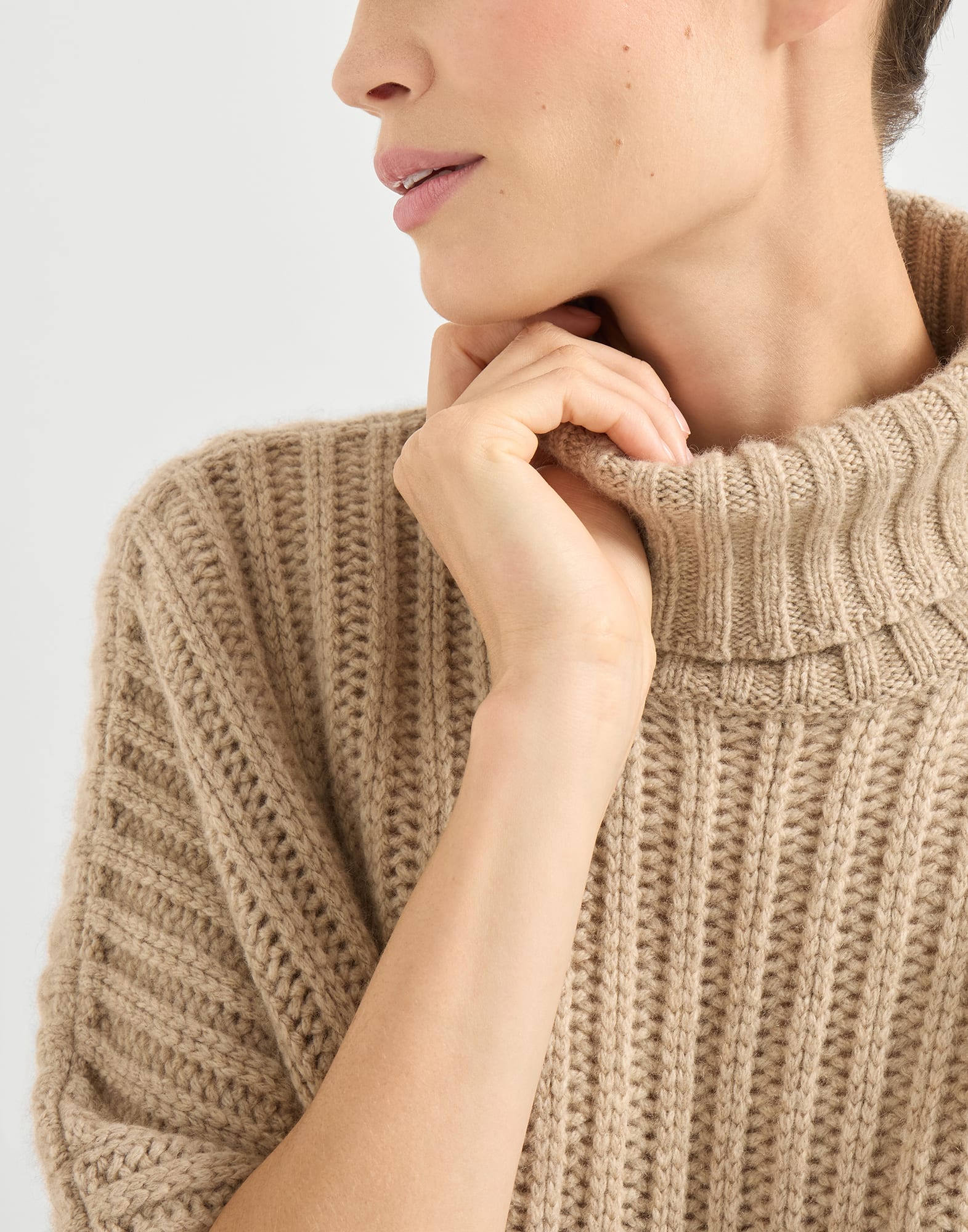 Poncho-style sweater for Woman in Biscuit | Brunello Cucinelli